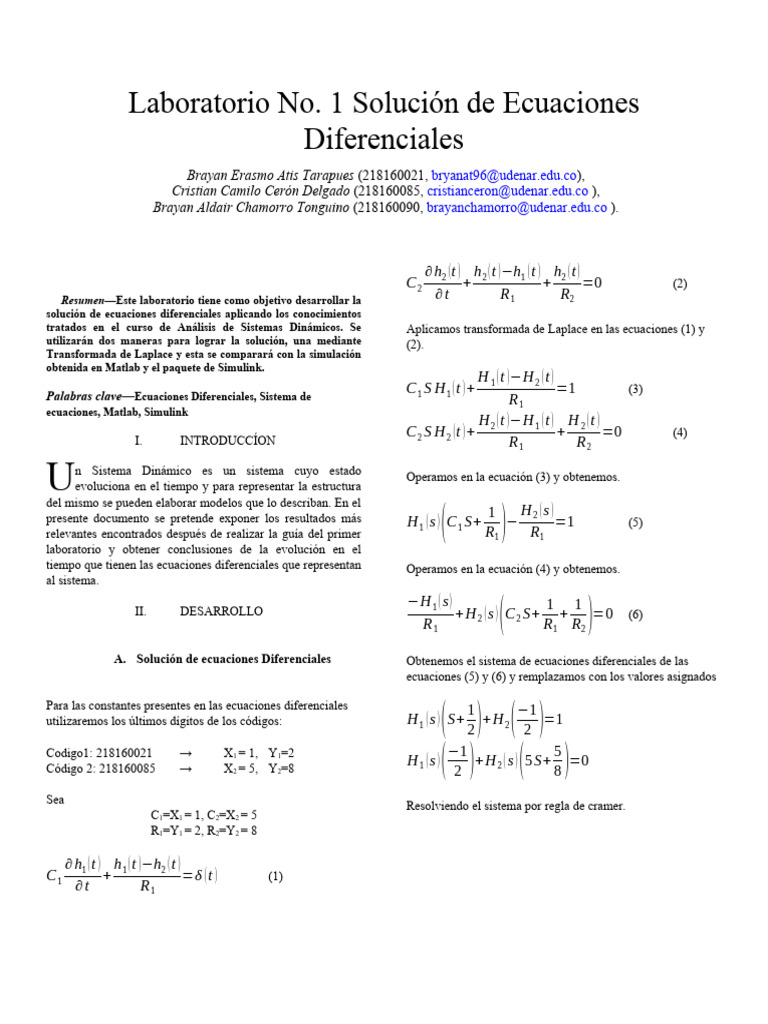 Laboratorio No1 | PDF | Ecuaciones | Matlab
