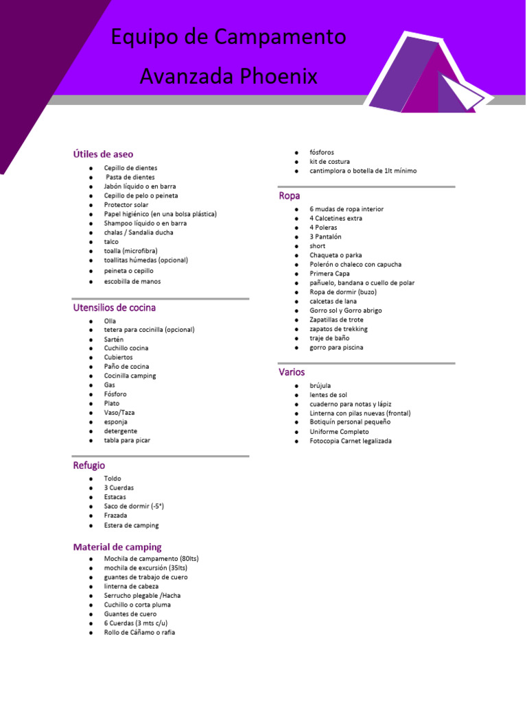 Equipo de Campamento | PDF | Bienes de consumo | Moda