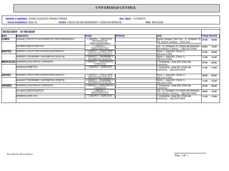 Tu Horario | Descargar gratis PDF | Observación | Ciencias de la vida