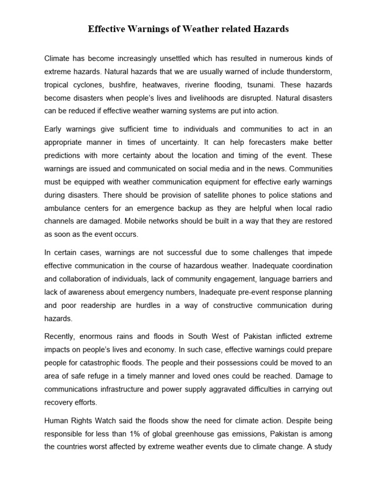 Effective Warnings of Weather Related Hazards-1 | PDF