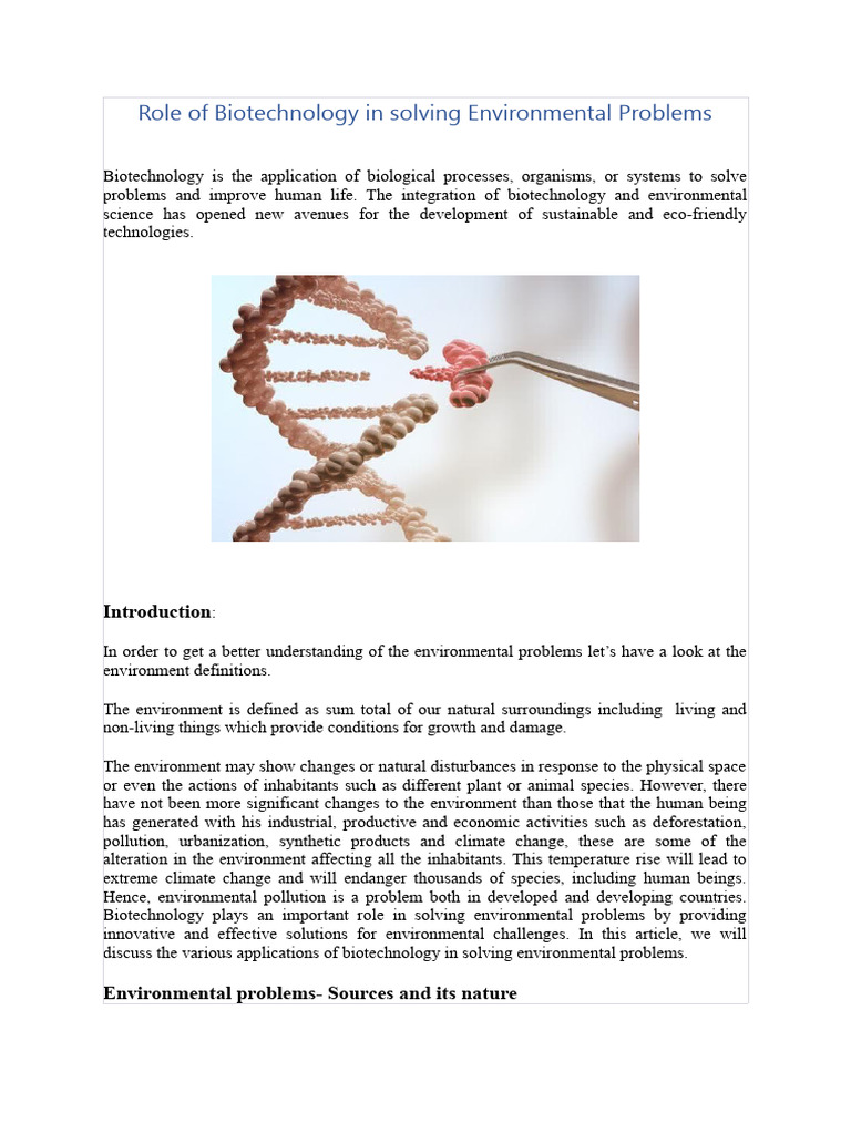 Role of Biotechnology in Solving Environmental Problems | PDF