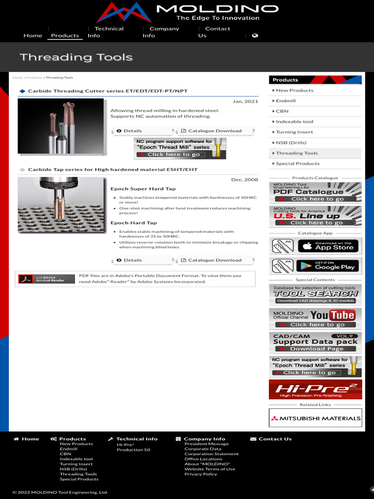 Threading Tools MOLDINO - The Edge To Innovation - MOLDINO Tool Engineering, LTD | PDF ...