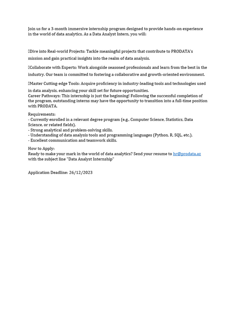 Data Analyst Intern | PDF Data Analyst Intern | PDF
