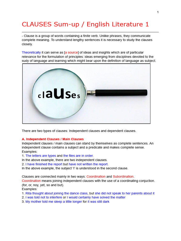 Clauses Summary | PDF | Adverb | Clause
