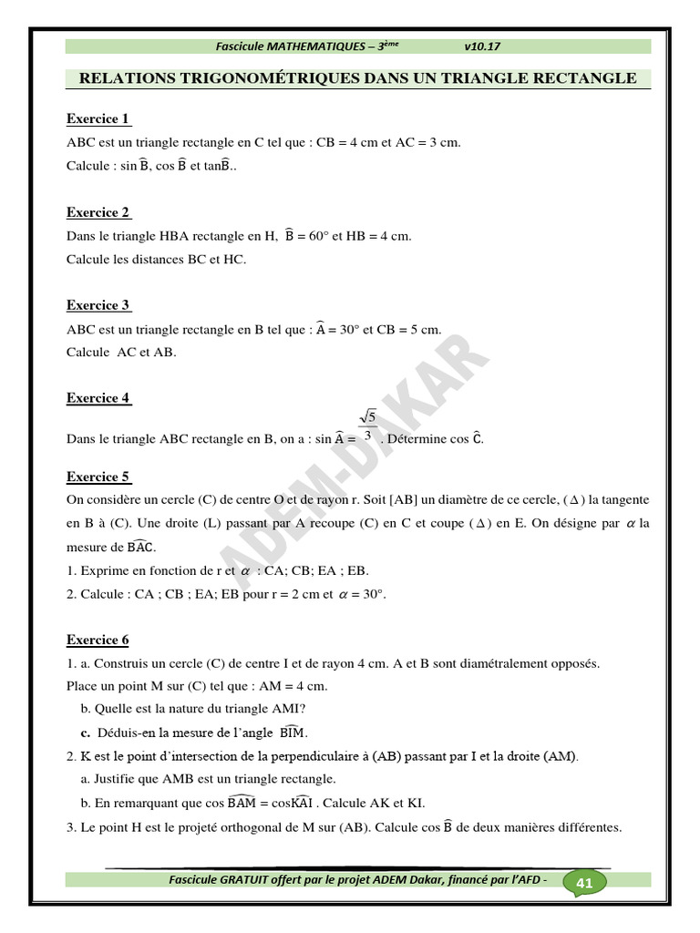 Relation Trigonometrique Dans Un Triangle Rectangle | PDF | Triangle ...