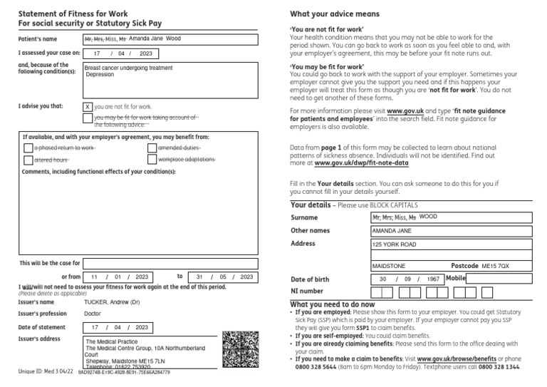 Fit Note | PDF | Employment | Health Care
