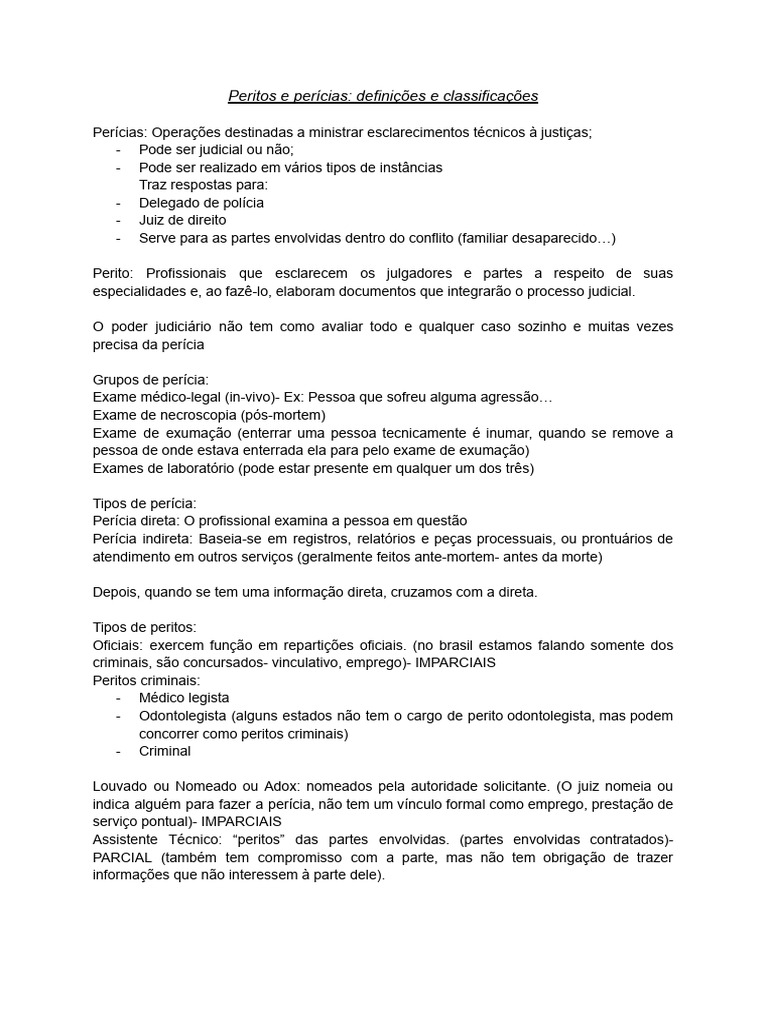 Aula 2 - Peritos e Perícias - Definições e Classificações | PDF