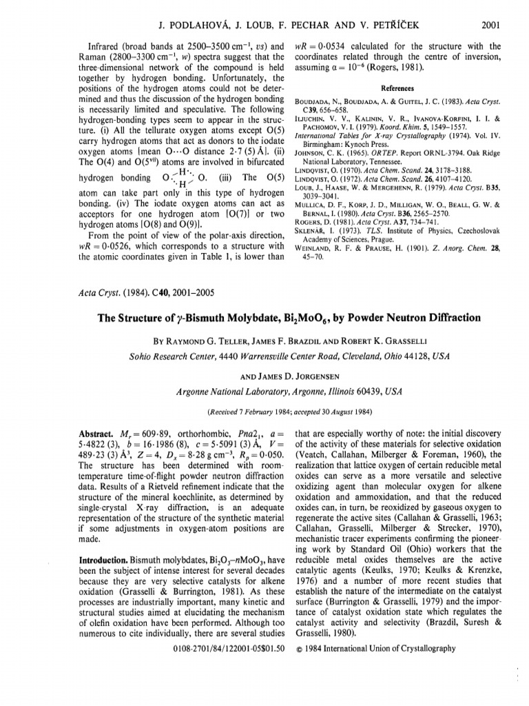 The Structure Of) ,-Bismuth Molybdate, Bi2Moo 6, by Powder Neutron ...