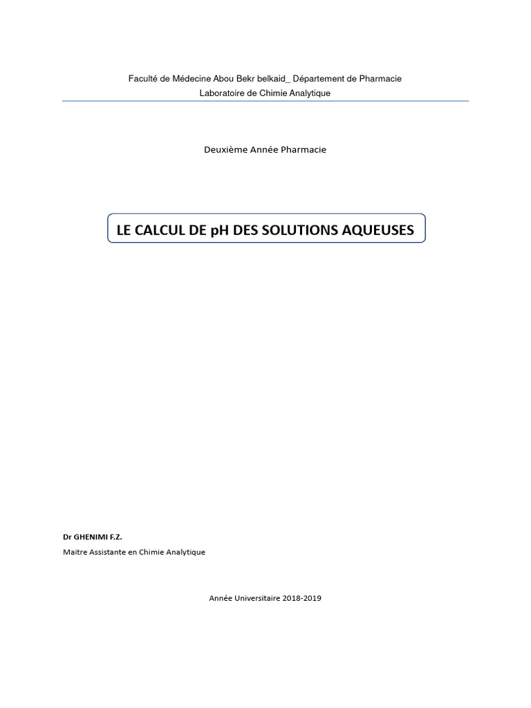 Calcul du pH des Solutions Aqueuses | PDF