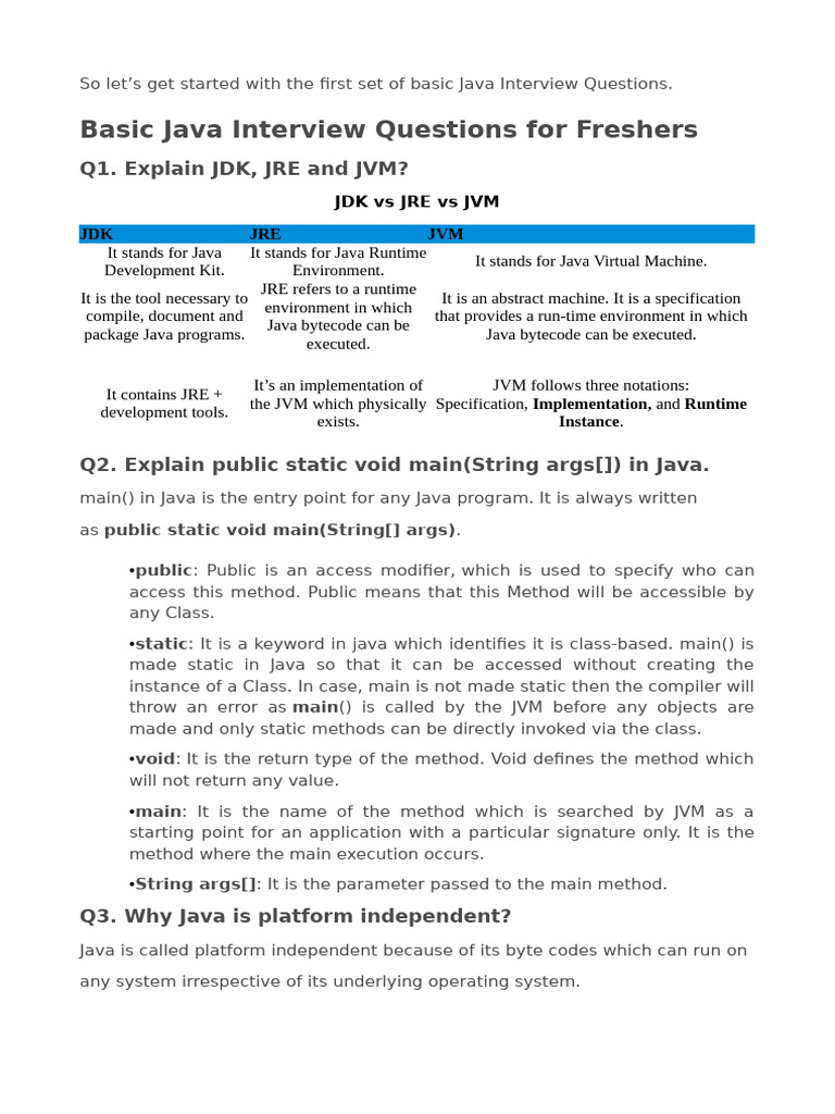 Java Interview Ques 1667567197 | PDF | Teaching Methods & Materials Java Interview Ques 1667567197 | PDF | Teaching Methods & Materials