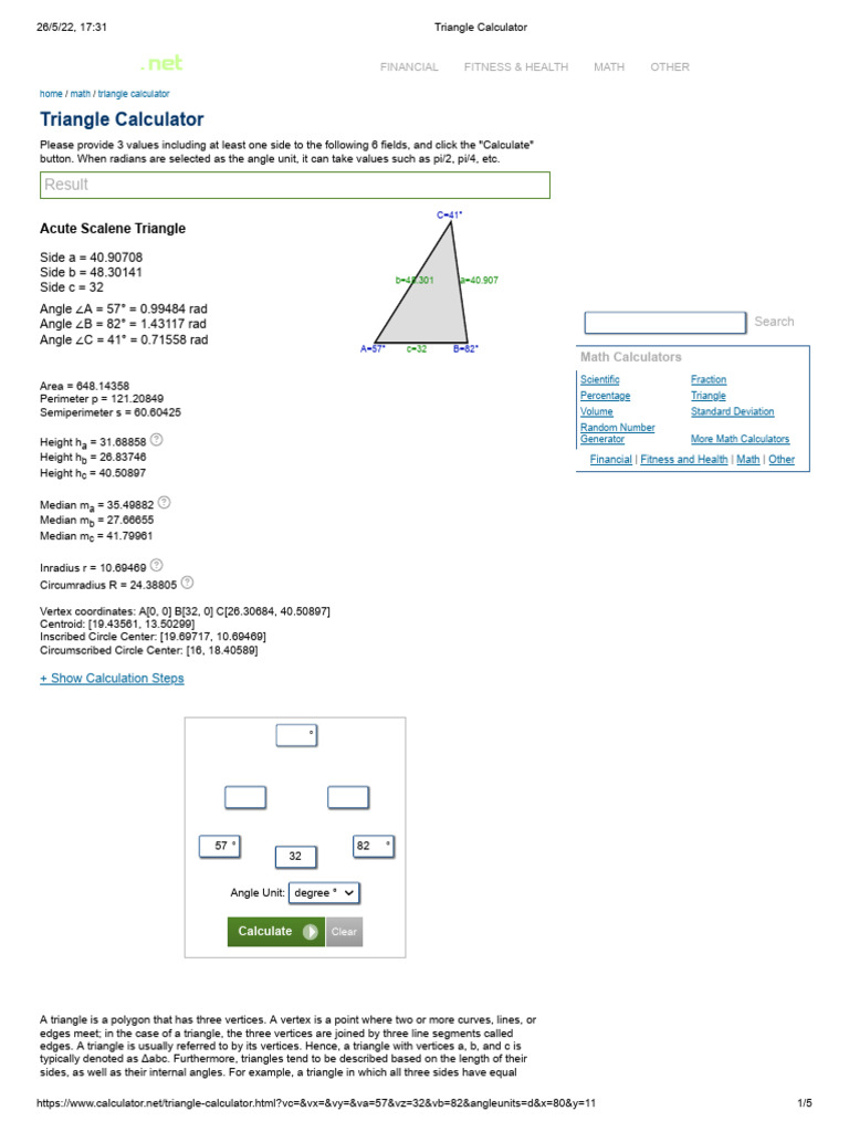 Triangle Calculator | PDF | Triangle | Trigonometry