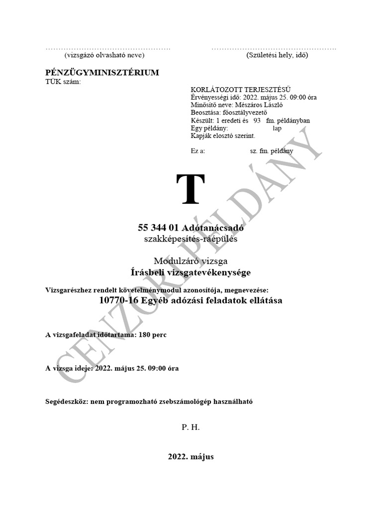 Május Vizsga - Egyéb Adózás | PDF