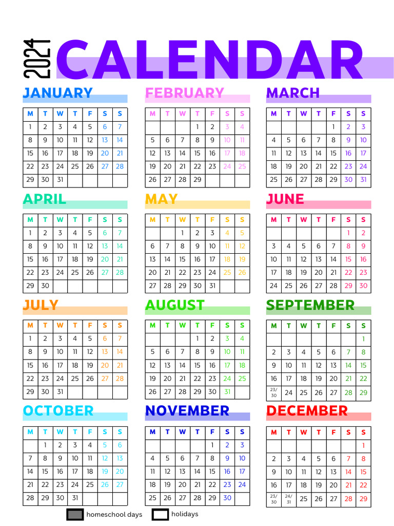 Colorful Modern Minimalist 2024 Yearly Calendar | PDF