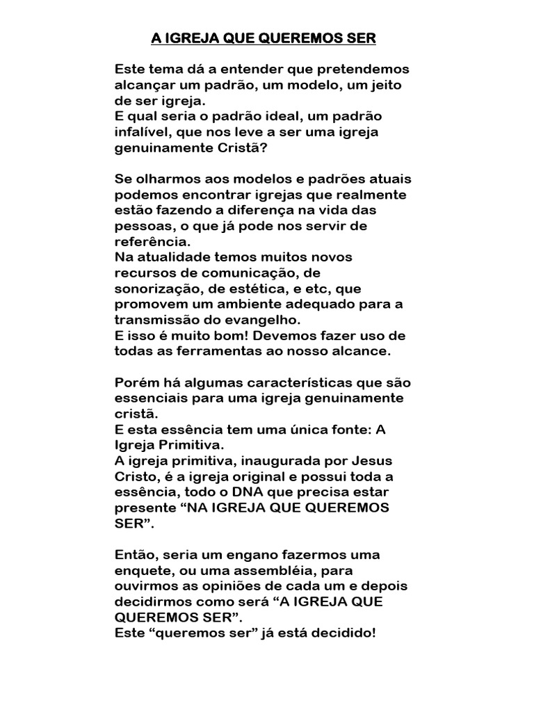 A Igreja Que Queremos Ser | PDF | Autoajuda | Religião e Espiritualidade