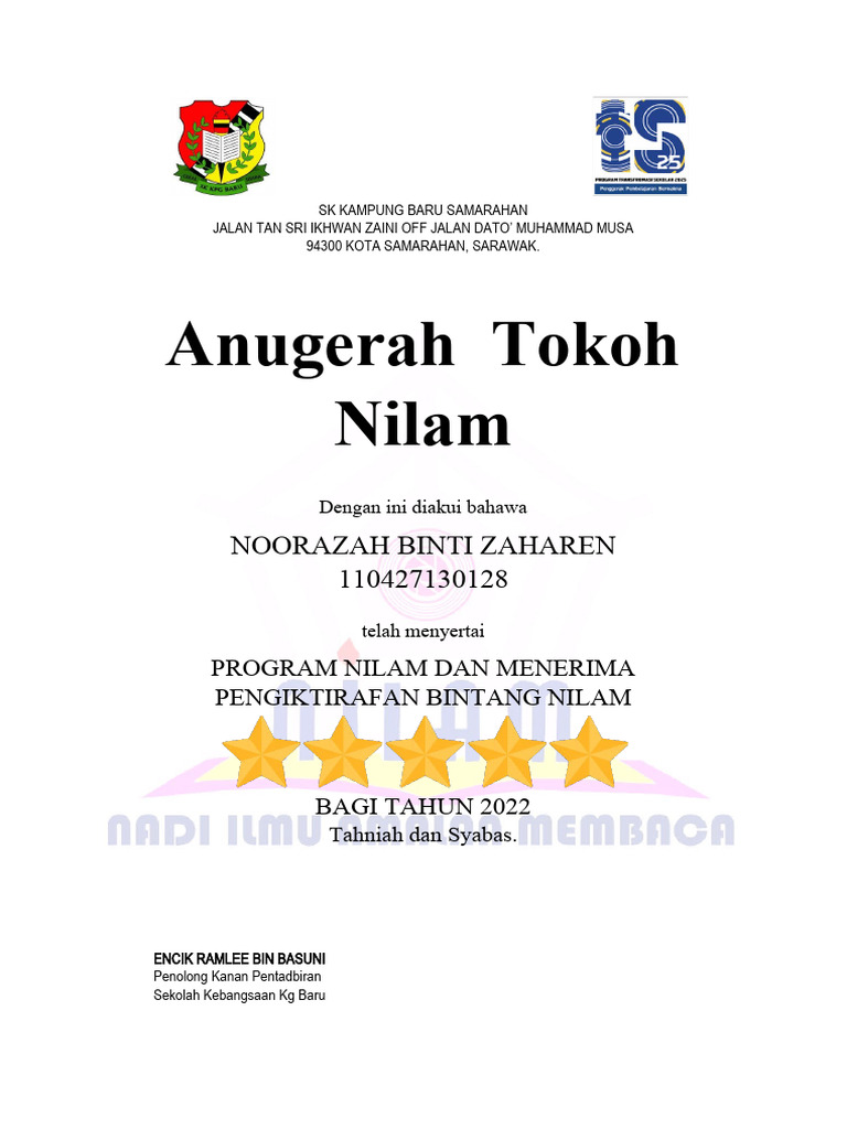 Template Sijil Nilam 2022 | PDF
