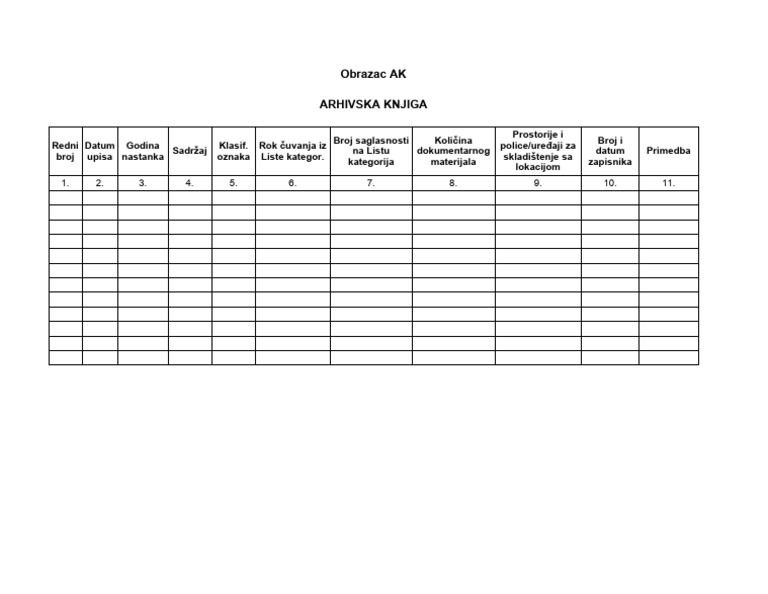 Obrazac Ak Arhivska Knjiga | PDF
