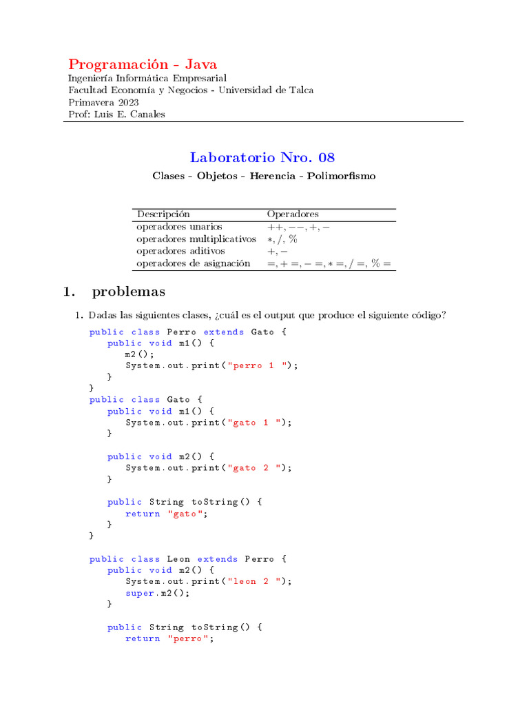 Laboratorio 08 - Progeramación Java POO | PDF