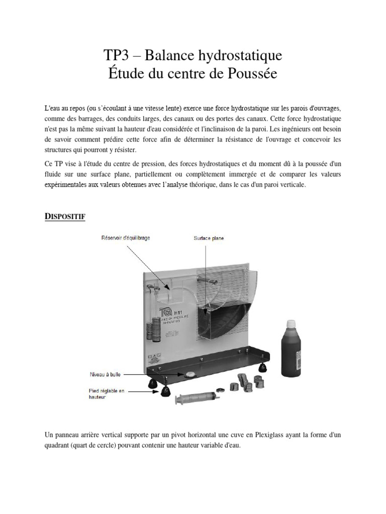 Étude de la Balance Hydrostatique | PDF | Pression | Grandeur physique