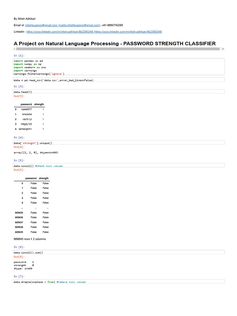 Password Strength Classifier Project | PDF