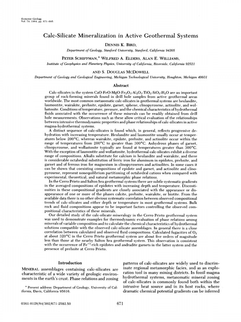 Calc-Silicate Mineralization in Active Geothermal Systems, BIRD 1984 ...