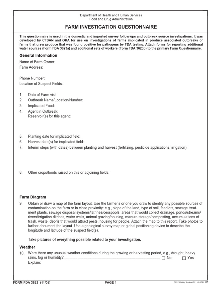 FDA Farm Investigation Questionnaire | PDF | Home & Garden