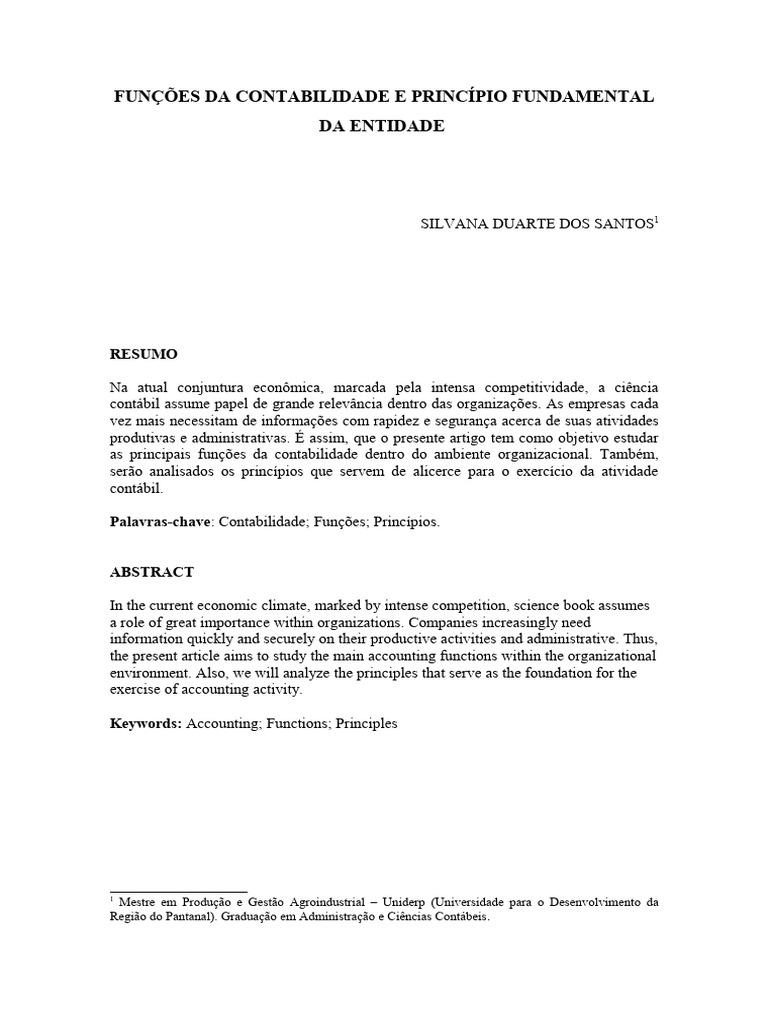 Funções Da Contabilidade E Princípio Fundamental Da Entidade | PDF ...