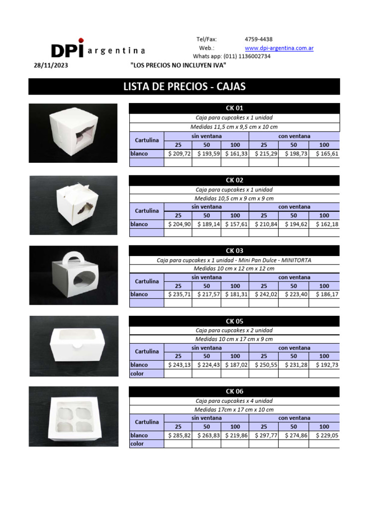 Lista de Precios Cajas 28 Noviembre 2023 | PDF