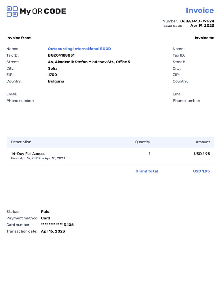Invoice for 14-Day Access - Paid | PDF