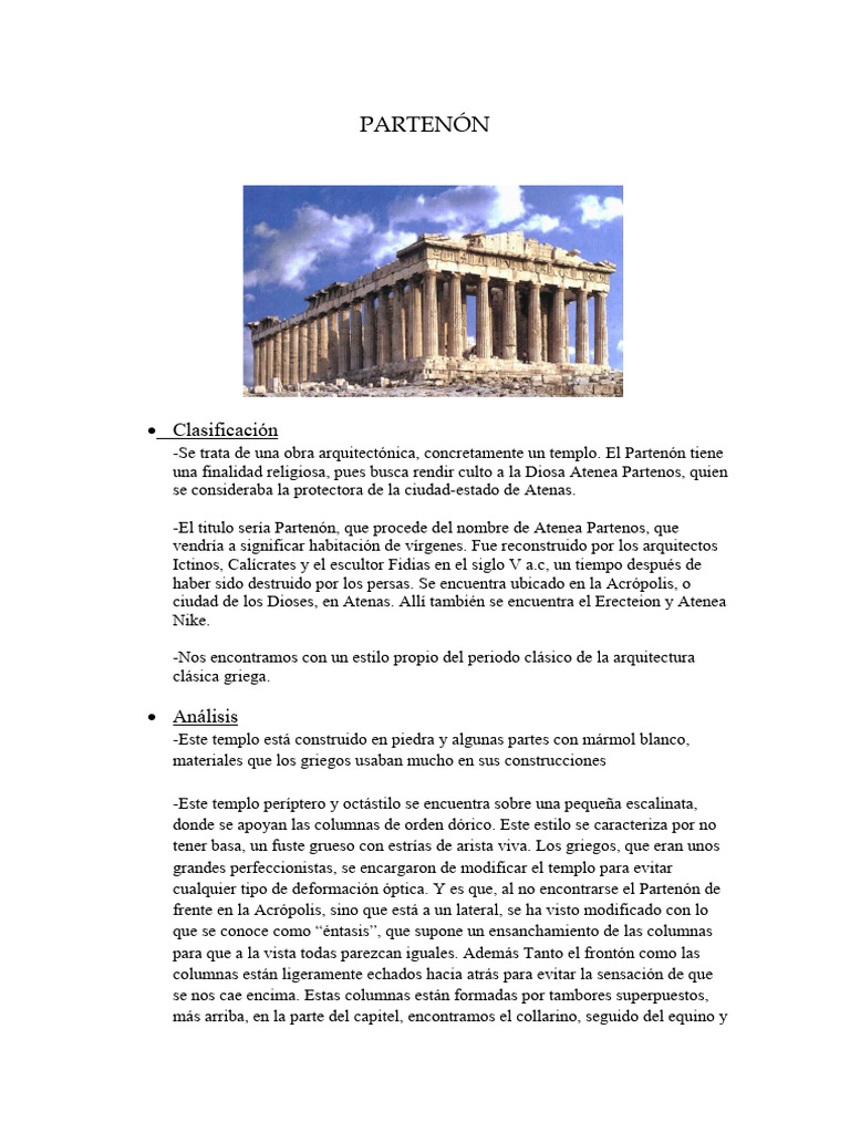 El Partenón: Templo de Atenea | PDF | Diseño arquitectonico | Arquitectura