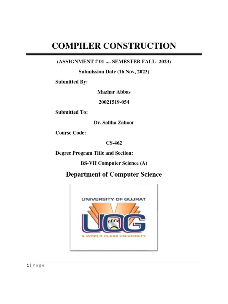 Compiler Construction: Department of Computer Science | PDF