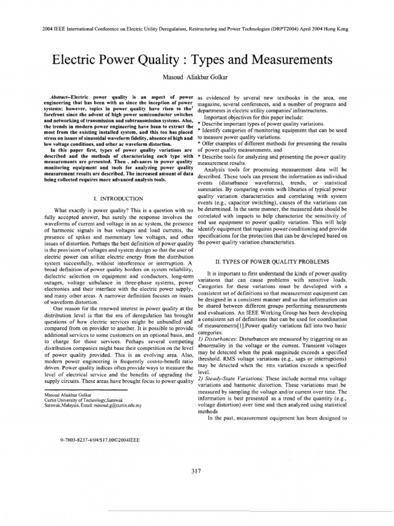 Electric Power Quality Types and Measurements: Masoud Aliakbar Golkar ...