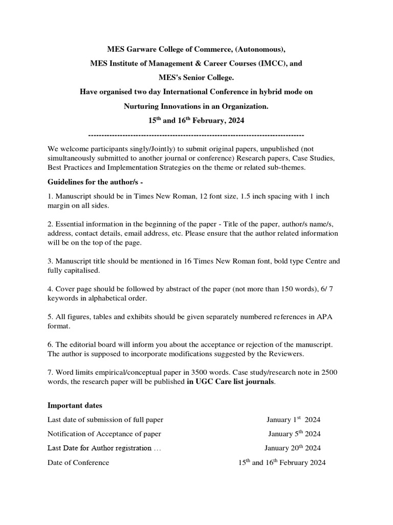 Guidelines For Paper Submission 1 | PDF | Written Communication | Writing