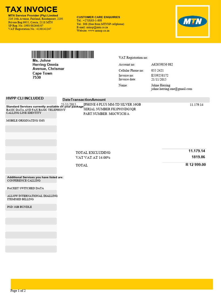 MTN Proof of Address | PDF | Mobile Phones | Invoice