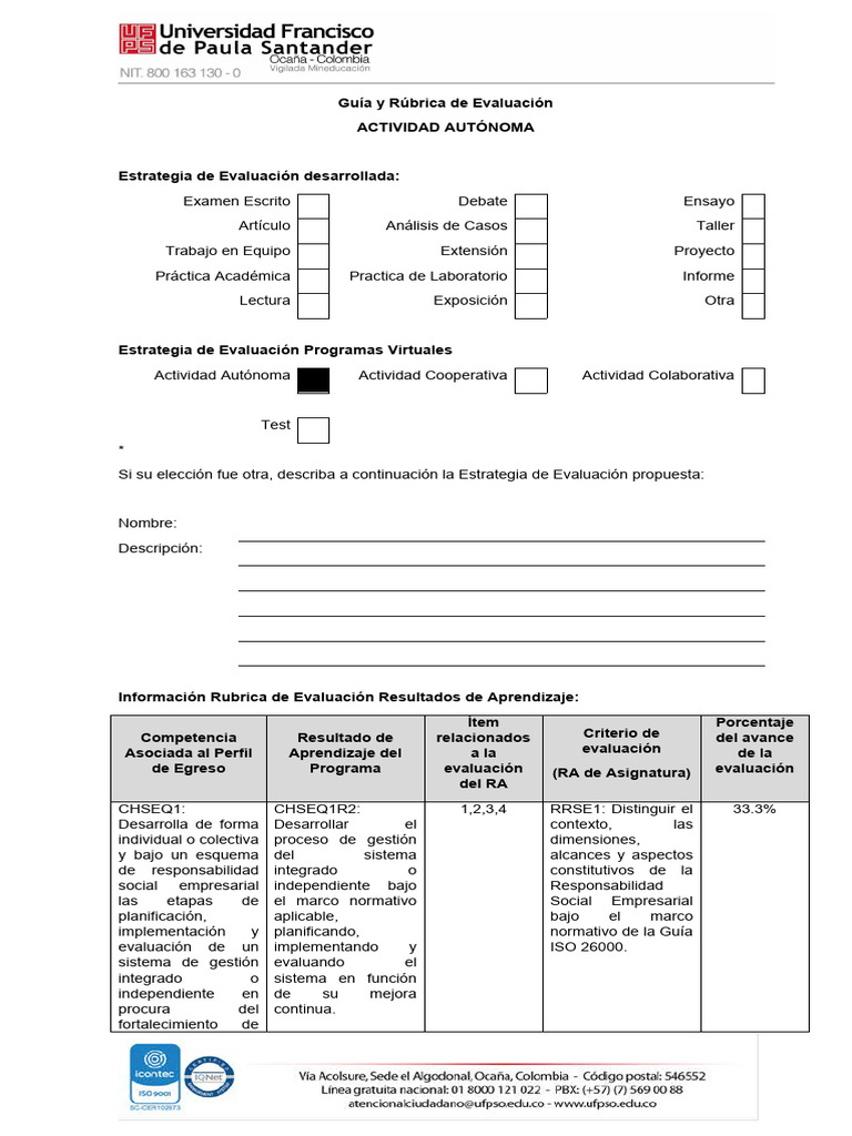 1) Hseq - Rse - Guía y Rúbrica de Evaluación - U1 - Aut - New | PDF