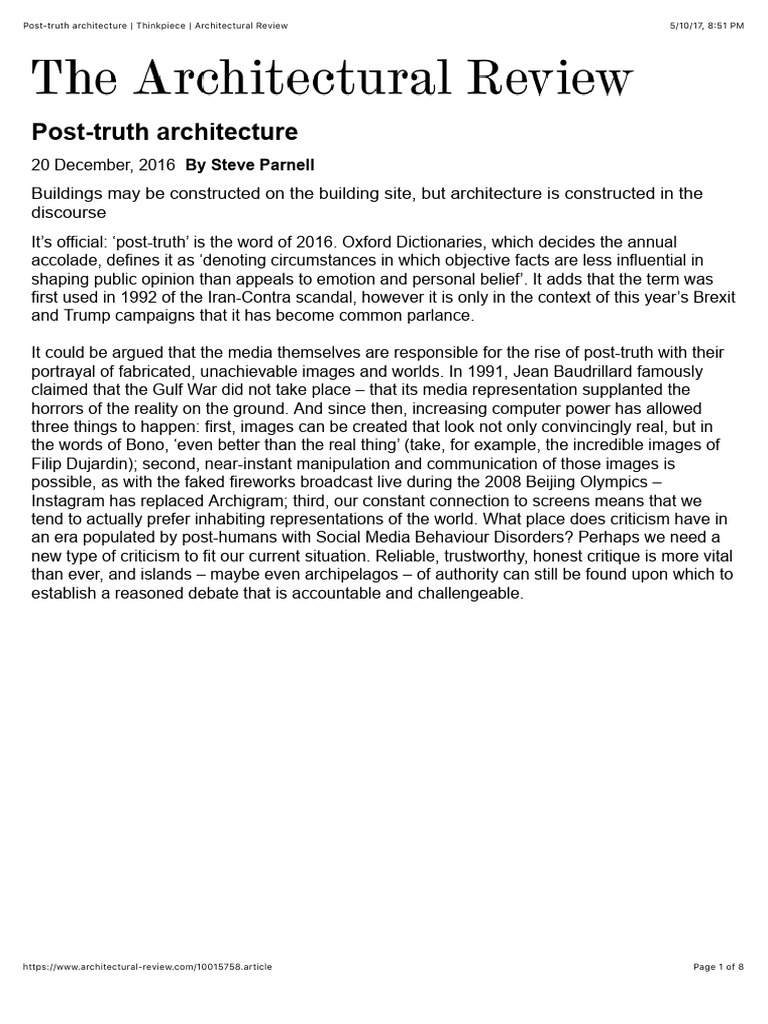 PARNELL Steve, Post-Truth Architecture | PDF