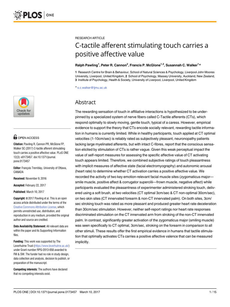 C Tactile Cutaneus Makca | PDF | Somatosensory System | Affect (Psychology)