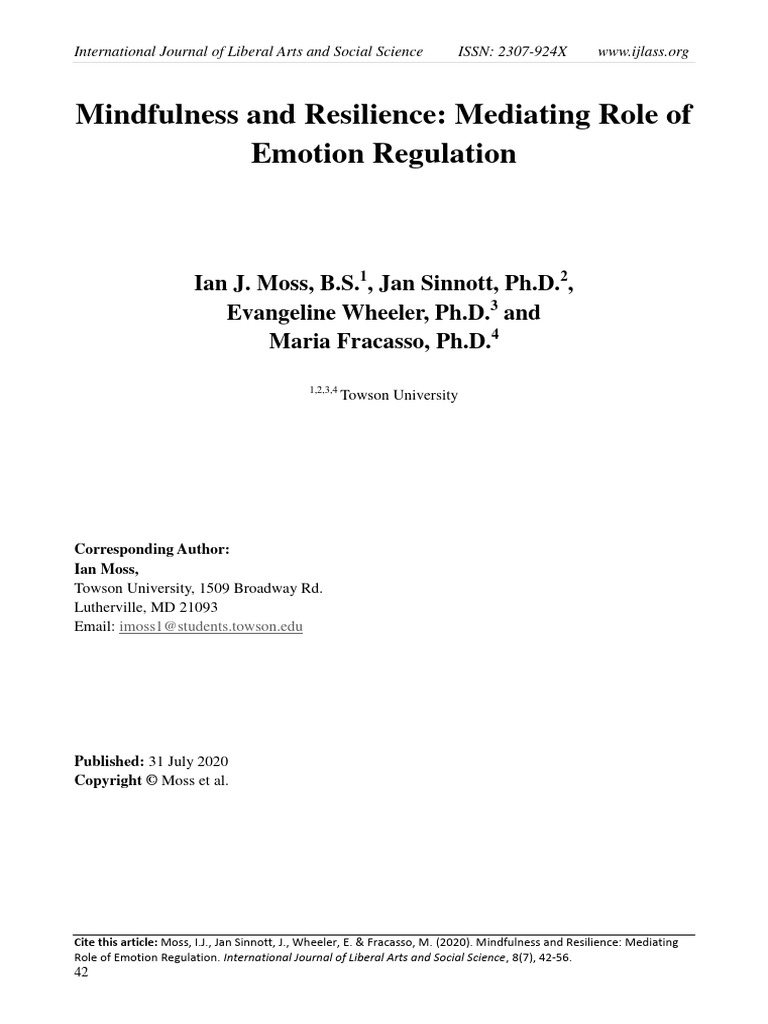 Mindfulness and Resilience: Mediating Role of Emotion Regulation | PDF ...