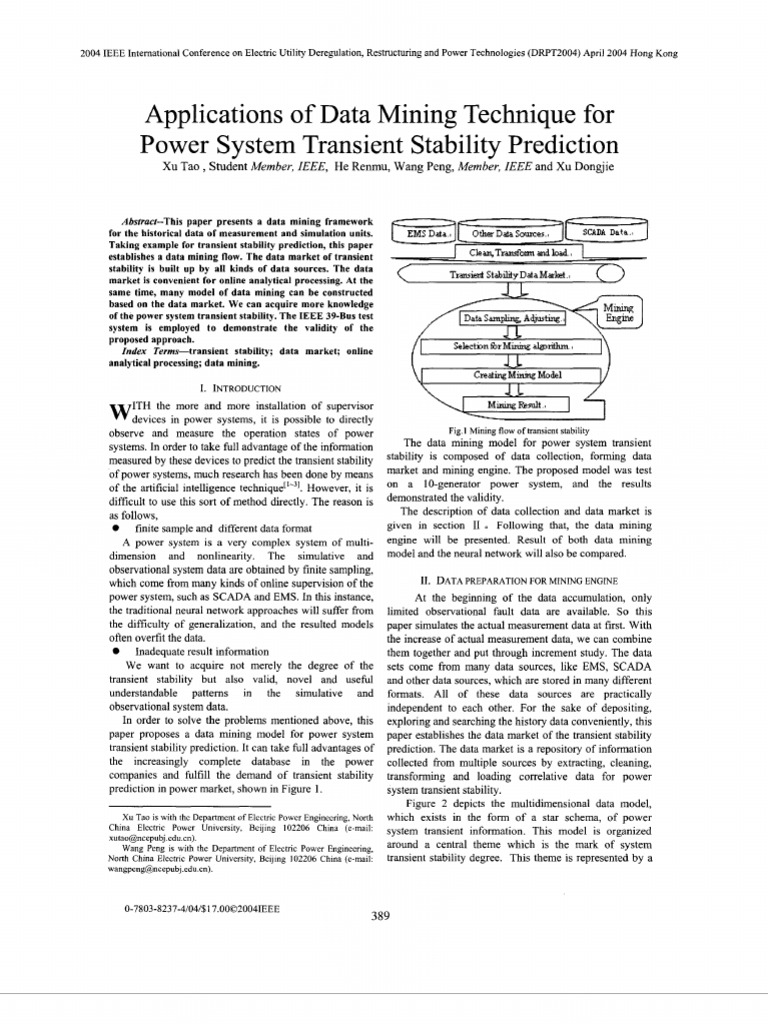 Applications of Data Mining Technique For Power System Transient Stability Prediction | Download ...