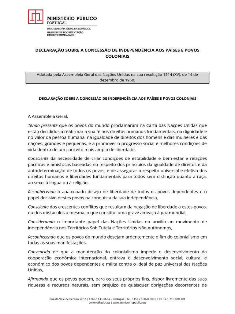 Declaração Indepe Povos Países Coloniais | PDF