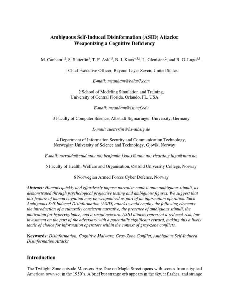 Ambiguous Self-Induced Disinformation (ASID) Attacks - Weaponizing A ...