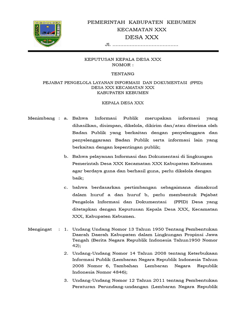 Contoh SK PPID Desa | PDF