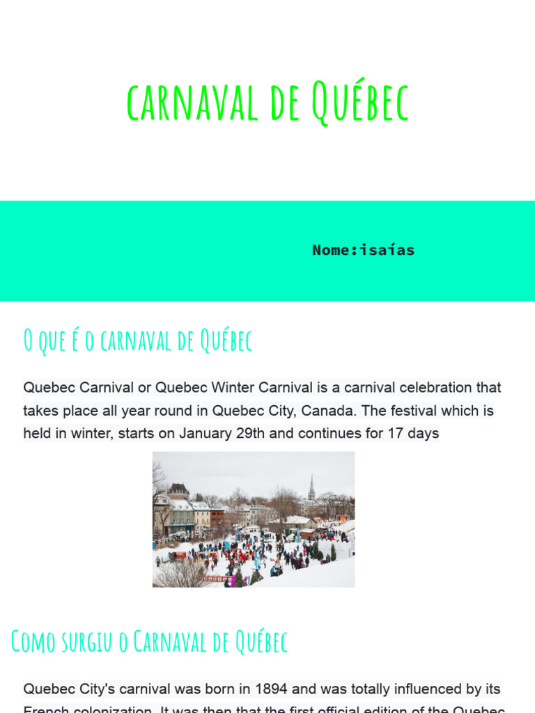 Quebec Winter Carnival Overview | PDF
