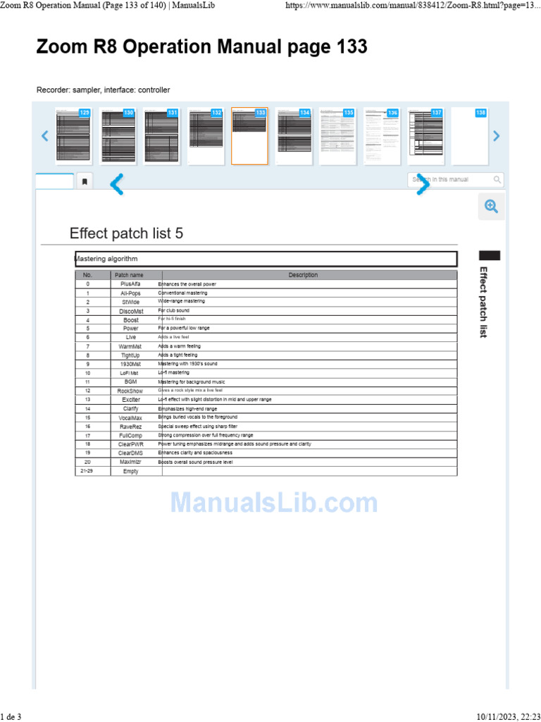 Zoom R8 Effect Patch List | PDF | Computer Engineering | Audio Electronics