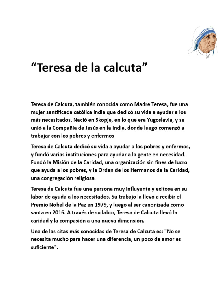 Teresa de Calcuta: Vida y Legado | PDF | Ciencias sociales | Filosofía