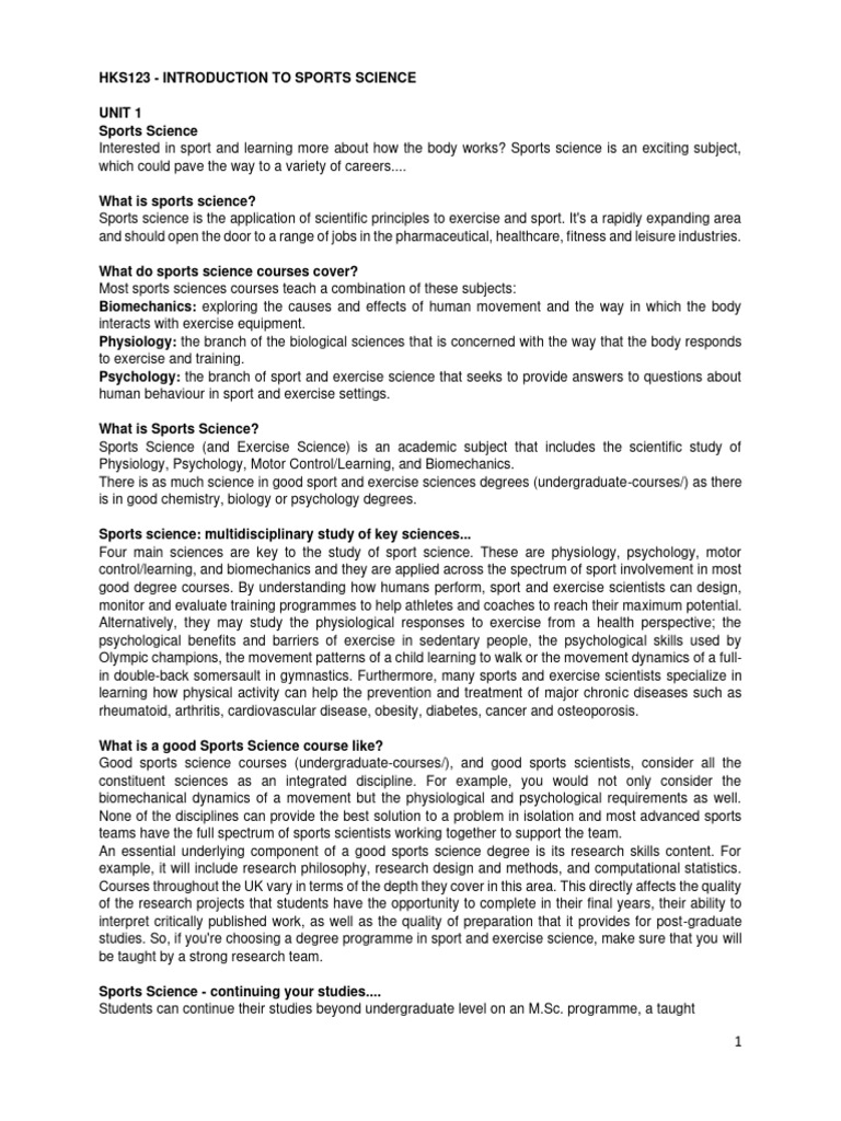 HKS123 Introduction To Sports Science Note-1 | Download Free PDF ...
