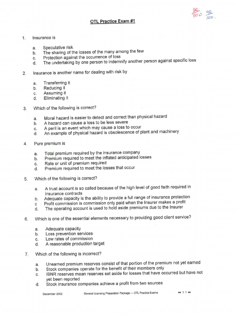 OTL Practice Exam #1 | PDF