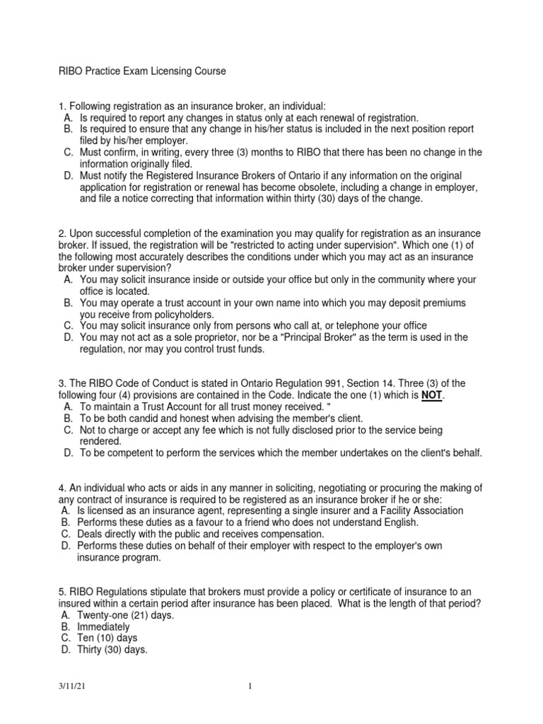 RIBO Level 1 Exam Practice Questions | PDF