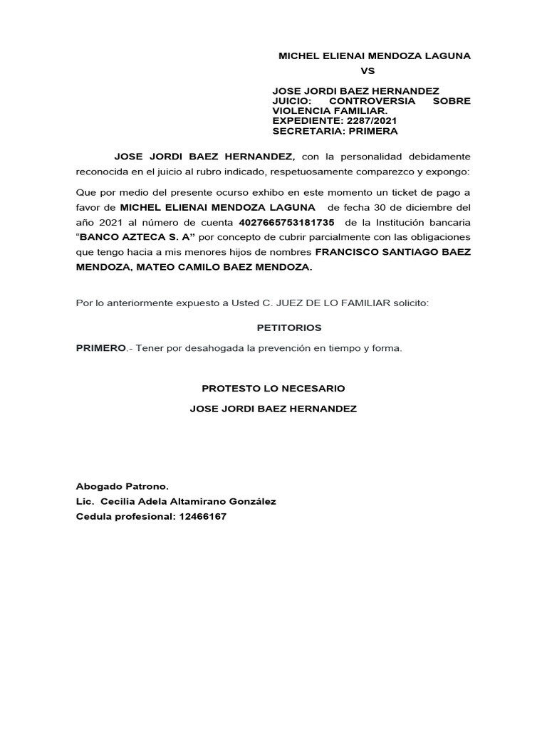 Por Lo Anteriormente Expuesto A Usted C. JUEZ DE LO FAMILIAR Solicito | PDF