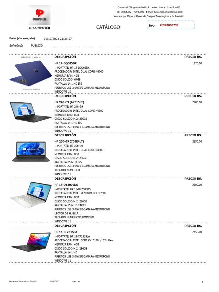 Catalogo LP Computer (Diciembre) | PDF | USB | Intel