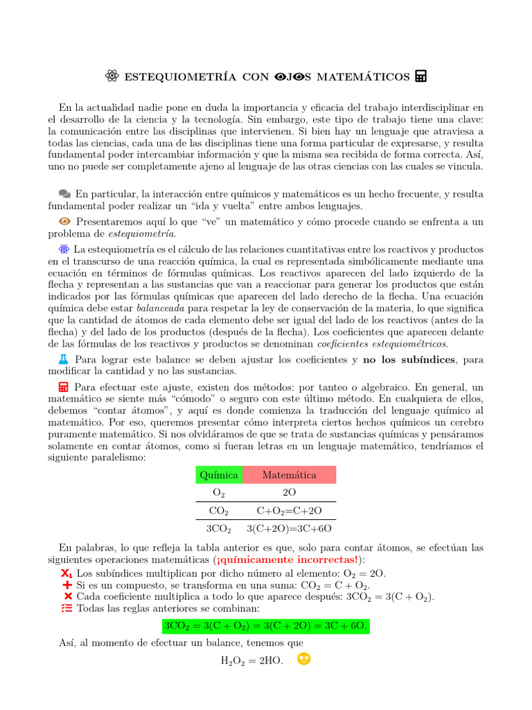 Métodos para Balancear Ecuaciones Químicas | PDF | Estequiometría ...
